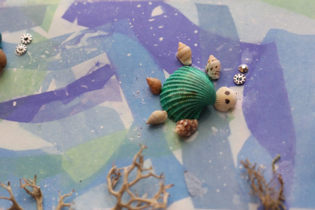 Easy fish craft with tissue paper art and rocks {frameable craft}