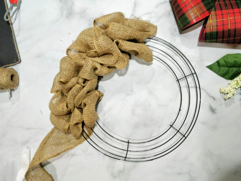 $8 DIY Christmas Burlap Wreath for Front Door using Dollartree Items!