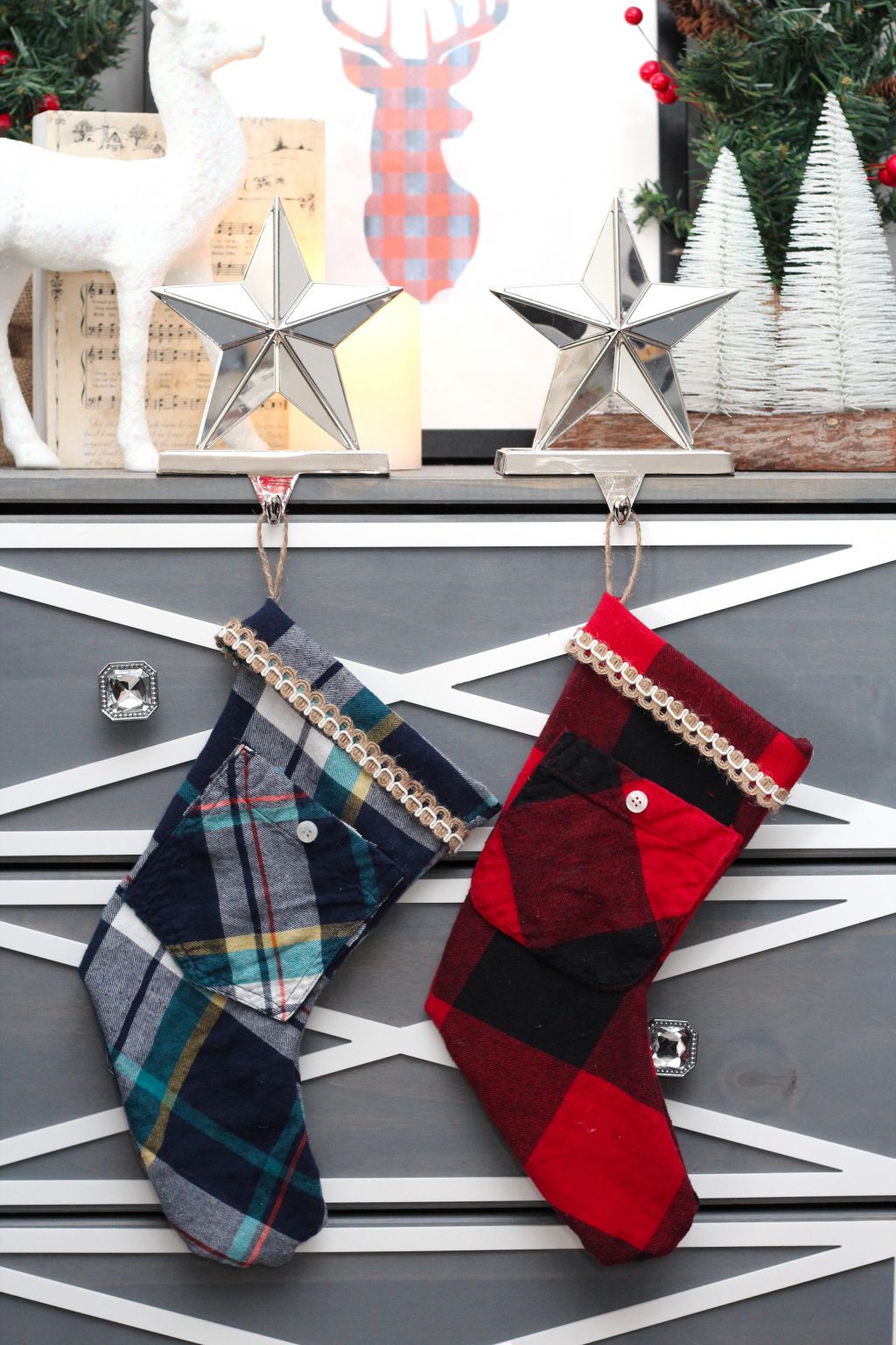 DIY Stockings Made From Old Flannel Shirts {Free Pattern, No-Sew}