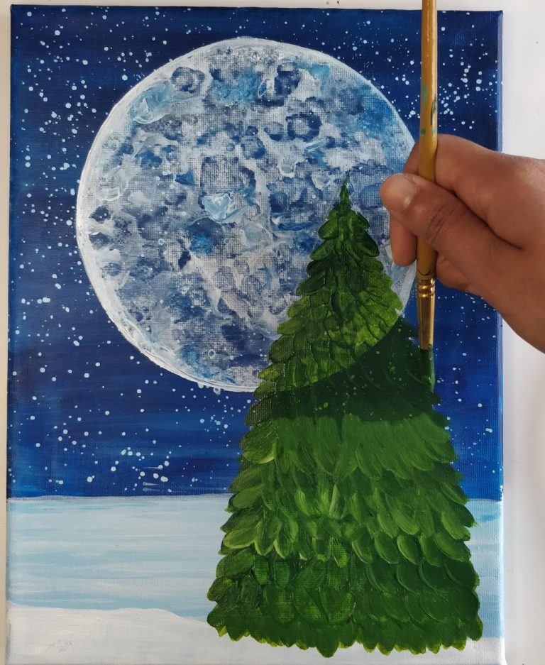 How to Paint a Christmas Tree on Canvas with One-Stroke Technique