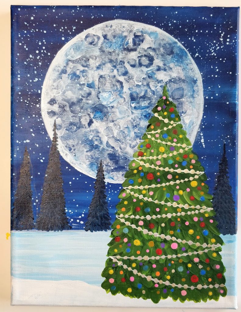 How To Paint a Christmas Tree Scene on Canvas - Feeling Nifty