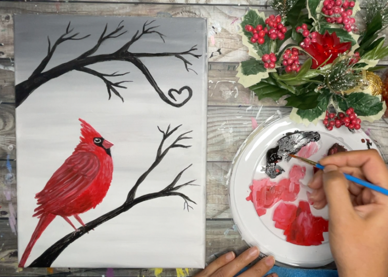How To Paint a Cardinal On a Snowy Branch { Easy Beginner Painting }