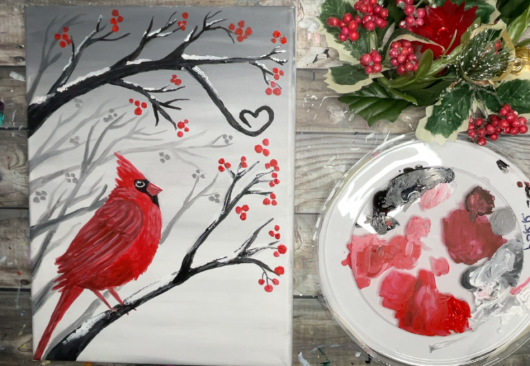 How To Paint a Cardinal On a Snowy Branch { Easy Beginner Painting }