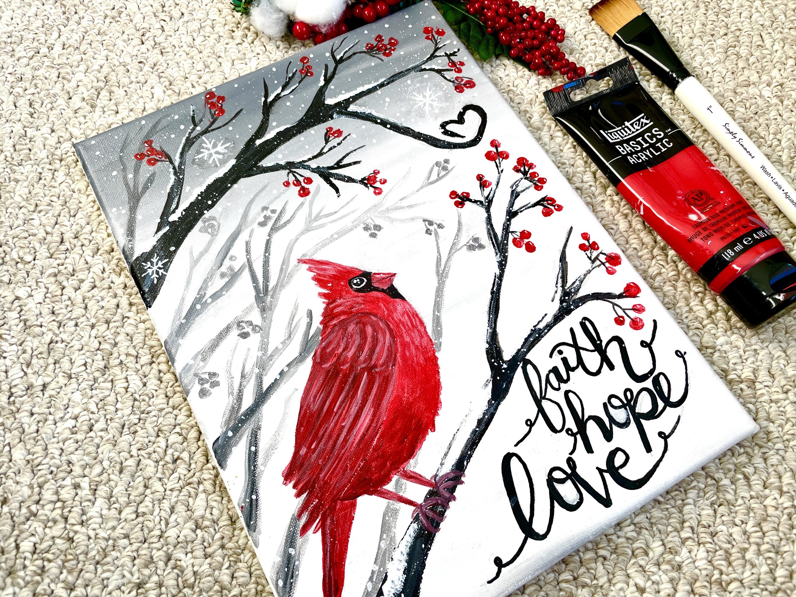 How To Paint a Cardinal On a Snowy Branch { Easy Beginner Painting }