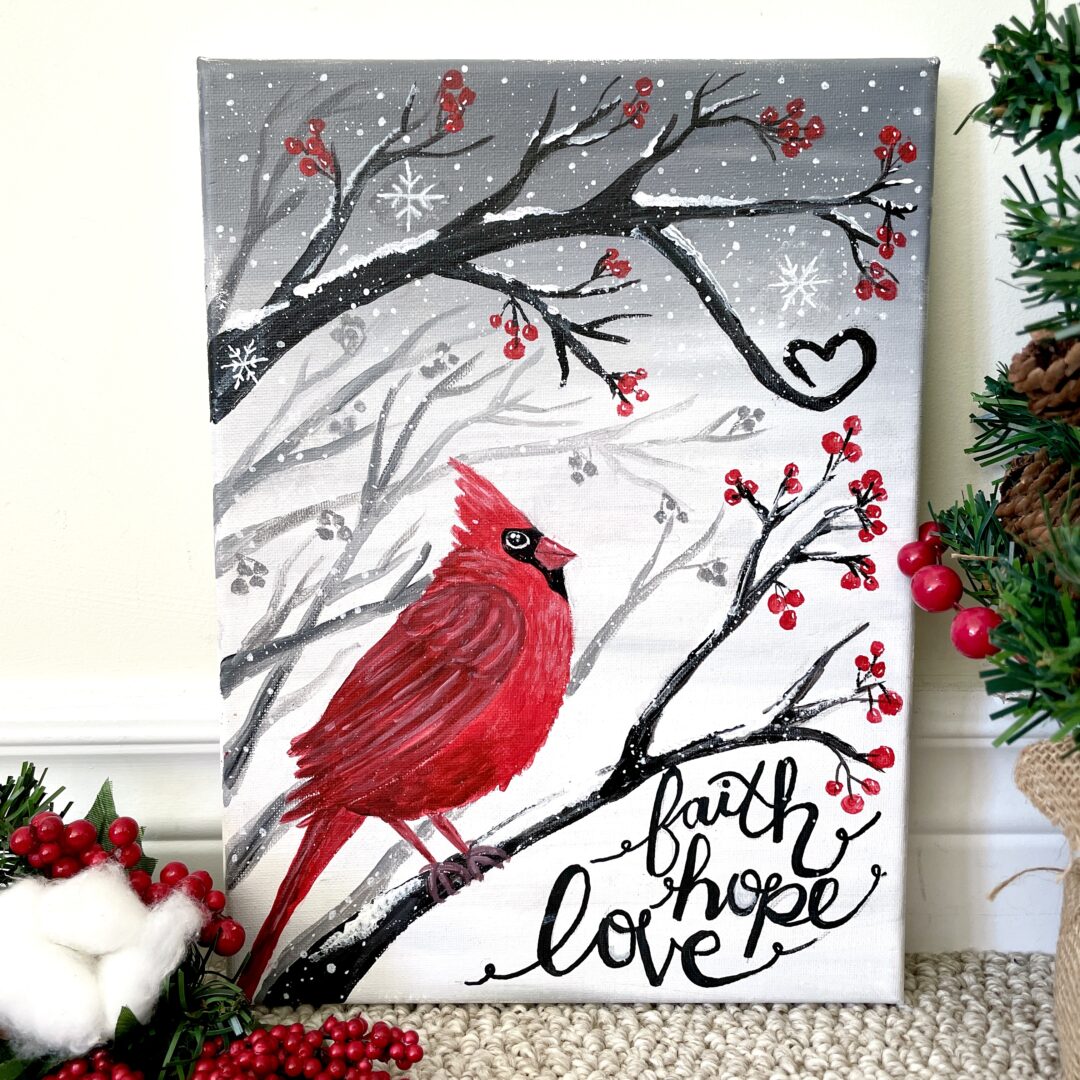 How To Paint a Cardinal On a Snowy Branch { Easy Beginner Painting }