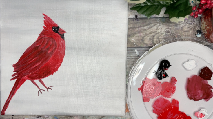 How To Paint a Cardinal On a Snowy Branch { Easy Beginner Painting }